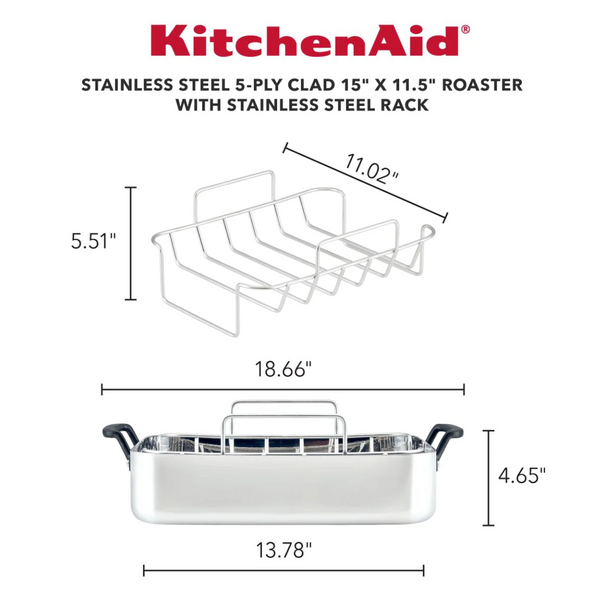 KitchenAid 5-Ply Clad Stainless Steel Roaster w/Rack – Britannia ...